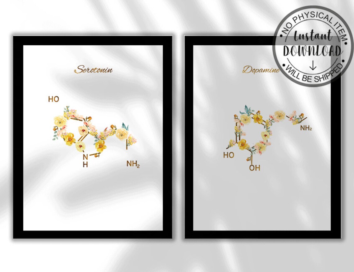 Serotonin Art Print, Dopamine Print, Psychology Art, Hormones Molecule ...