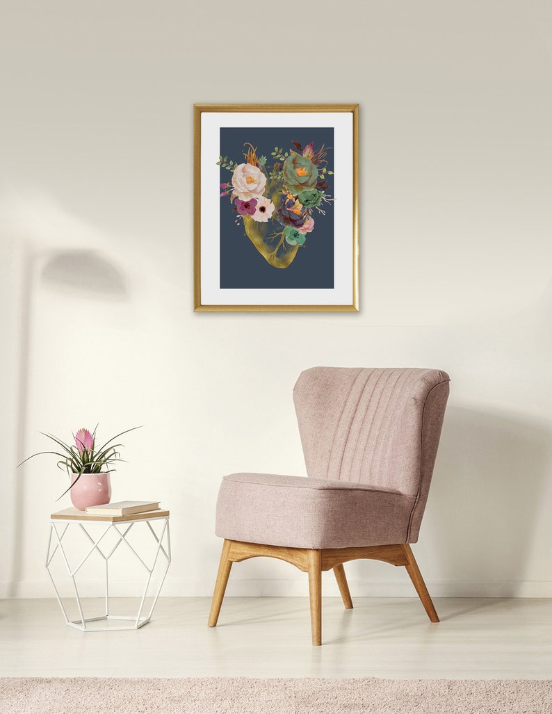 Heart Print Anatomy Art Navy Blue Science Art Doctor - Etsy