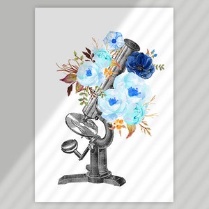 Microscope Print, Laboratory Science Art, Microbiology Art ...