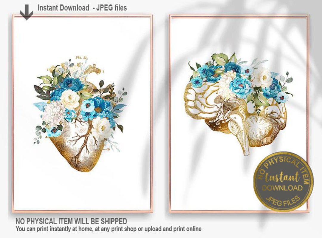 Teal Blue Anatomy Art, Floral Anatomy Artwork, Medical Art Print ...