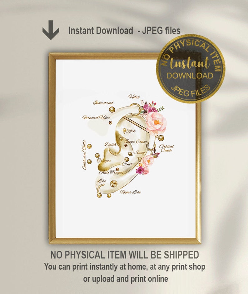 Ear Piercing Chart Art Print, Piercing Poster, Piercings Studio Decor ...