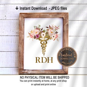RDH Caduceus Art, Dental Hygienist Gift RDH Dentist Gift, for Dentist ...
