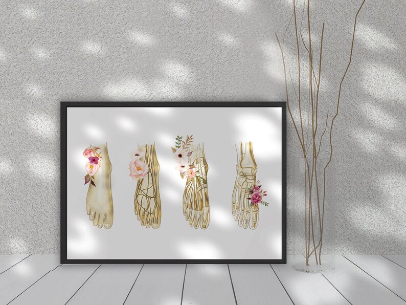 Foot Anatomy Art Print, Podiatry Wall Art, Floral Foot Anatomy ...