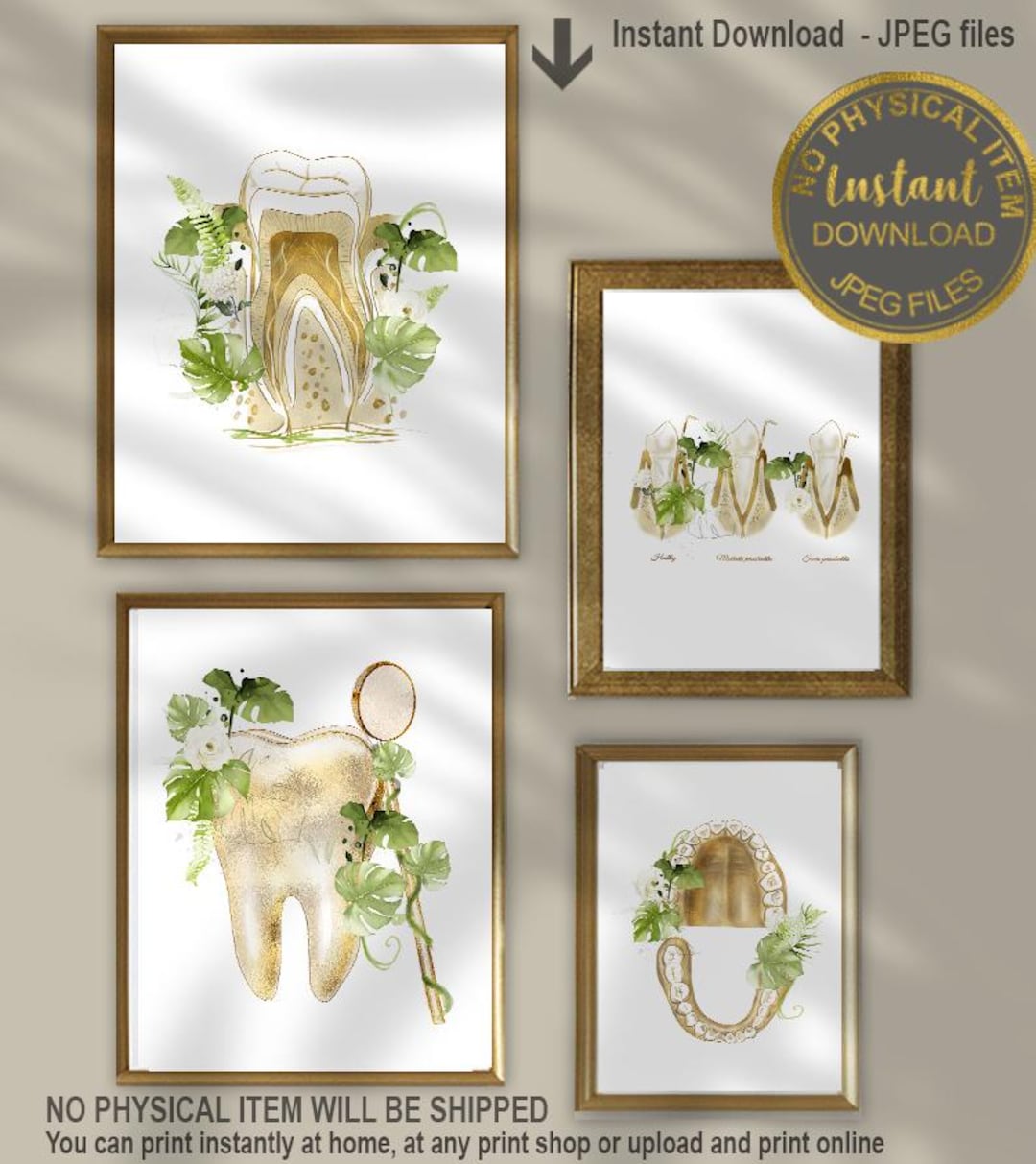 Dental Printable Posters Set – 4 Dentist Office Wall Art Prints, Tooth ...