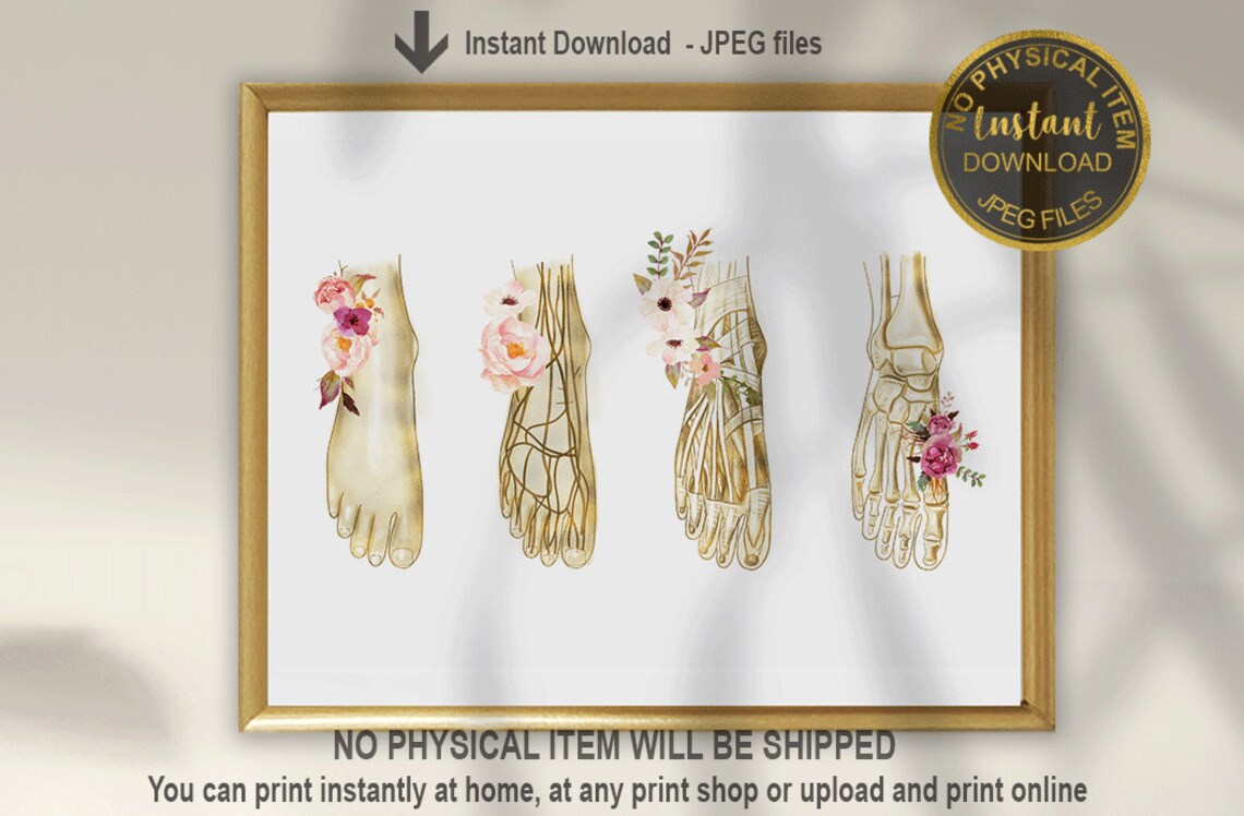 Foot Anatomy Art Print, Podiatry Wall Art, Floral Foot Anatomy ...
