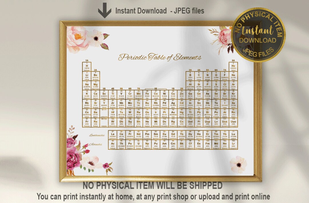 Periodic Table of the Elements Art With Flowers, Periodic Table Poster ...
