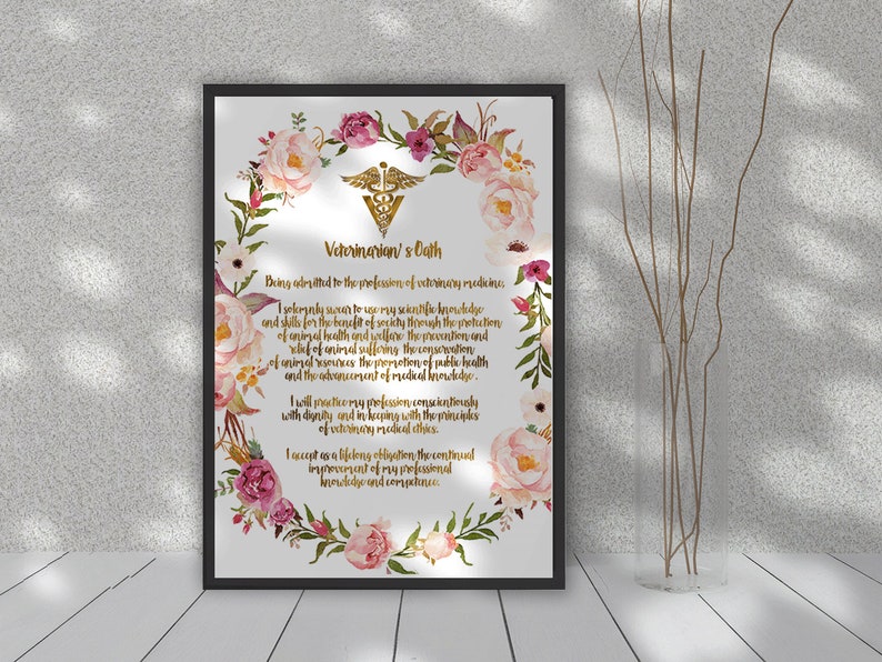 Veterinarian's Oath Print, Veterinarian Gift, Animal Doctor Gift ...