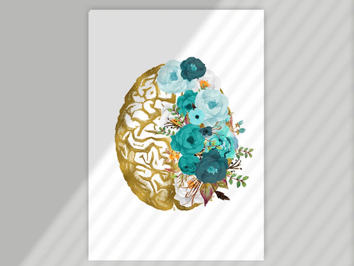 Brain Wall Art, Teal Blue Anatomy Art, Therapist Art Print, Therapy ...