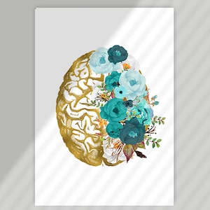 Brain Wall Art, Teal Blue Anatomy Art, Therapist Art Print, Therapy ...