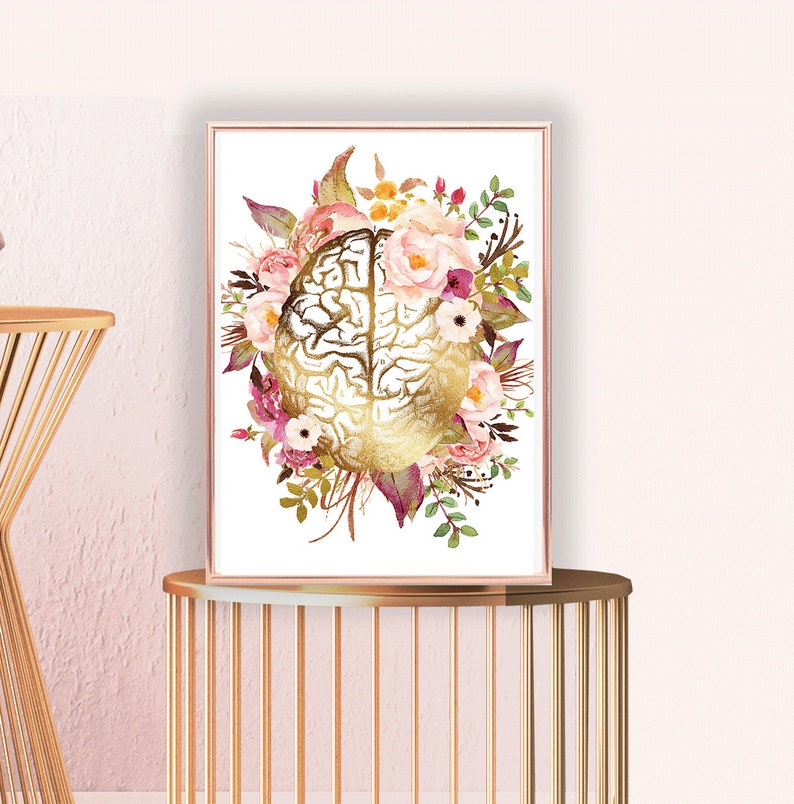 Anatomical Brain Print Therapist Office Decor Floral Brain - Etsy