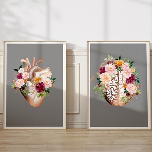 Printable Floral Anatomy Art Set – Heart and Brain Anatomy Wall Art ...