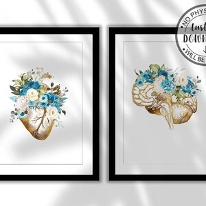Teal Blue Anatomy Art, Floral Anatomy Artwork, Medical Art Print ...