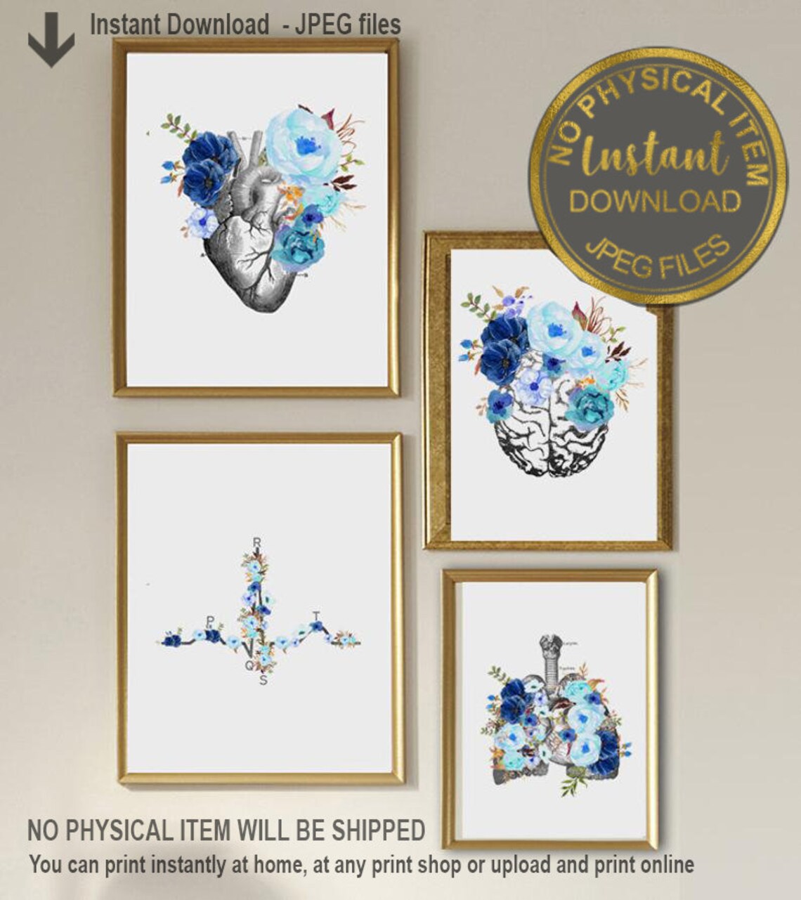 Doctor Medical Art Set Blue Anatomy Art Heart Brain Lungs - Etsy