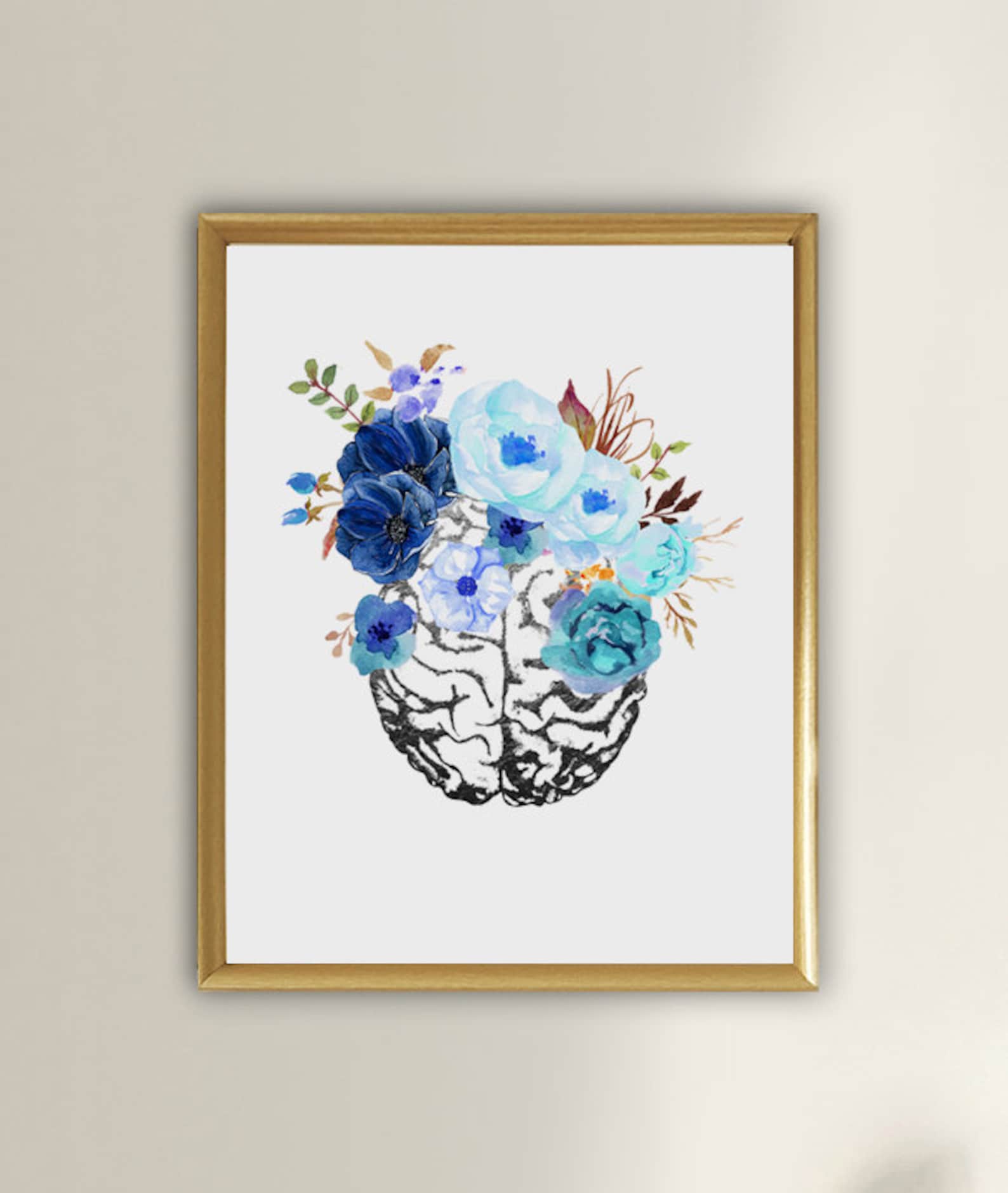Doctor Medical Art Set, Blue Anatomy Prints, Heart Brain Lungs EKG ...