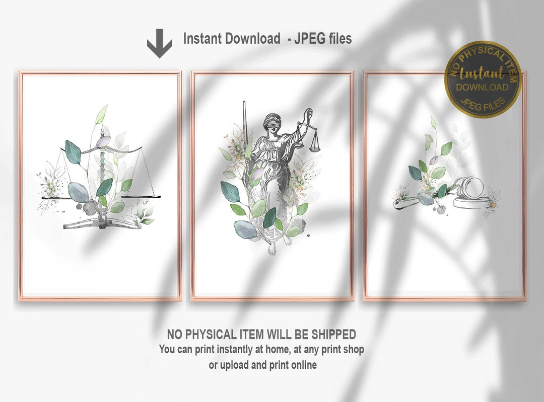 Lawyer Office Decor Art Prints, Scales of Justice Wall Art Set, Law ...