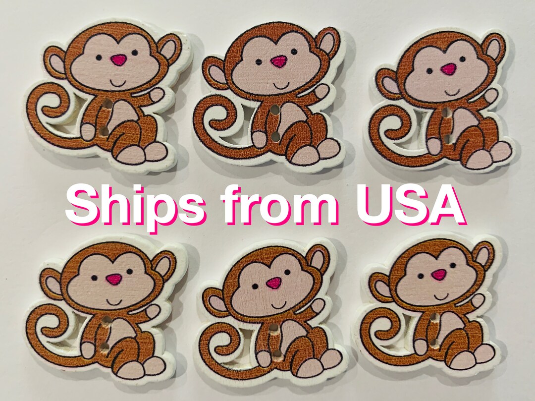 Monkey Wood Buttons, Cute & Colorful Monkeys, 28x29x2.5mm With 2 Holes ...