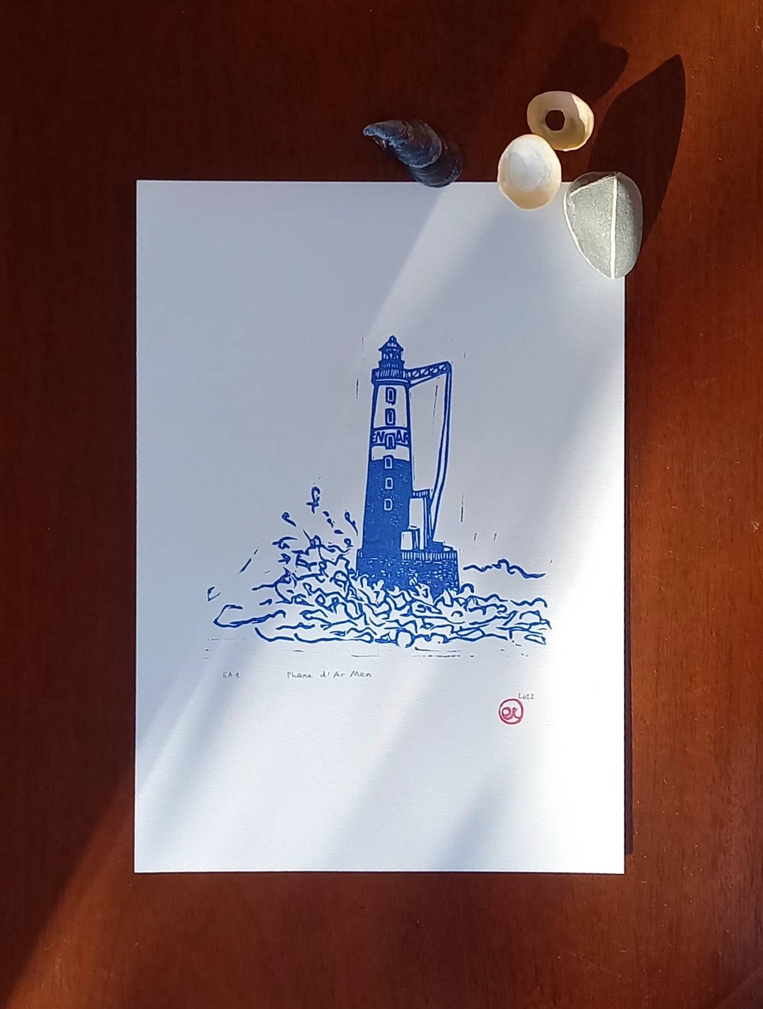 Ar Men Lighthouse Linocut - Etsy
