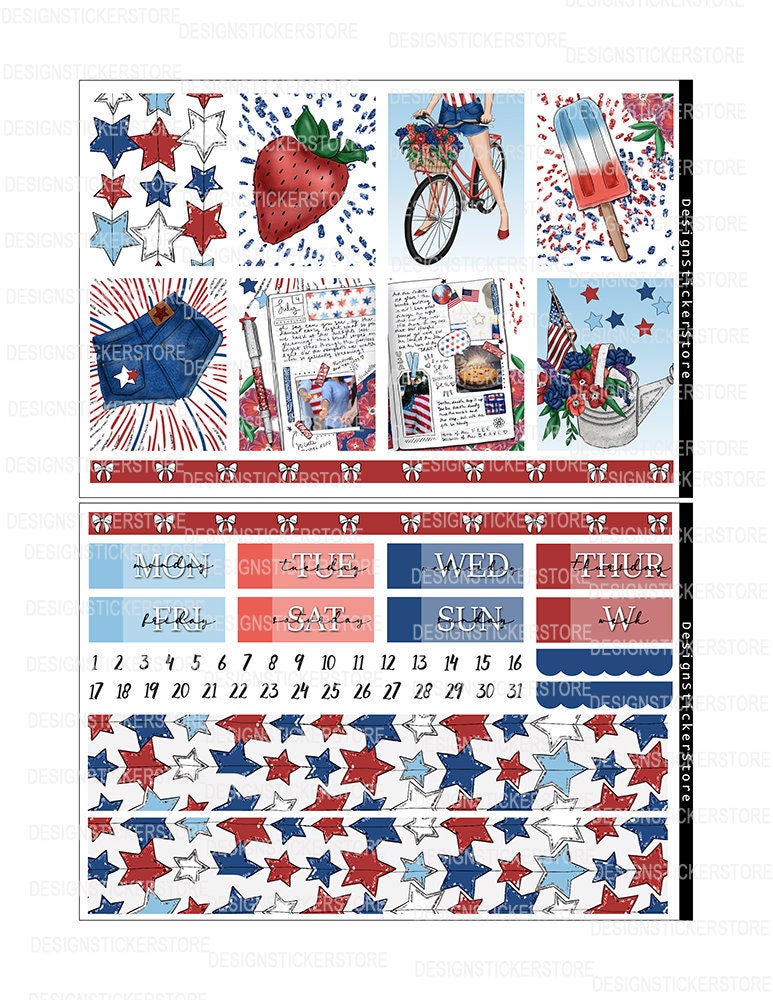 4th of JULY Printable Planner Stickers/july Monthly - Etsy