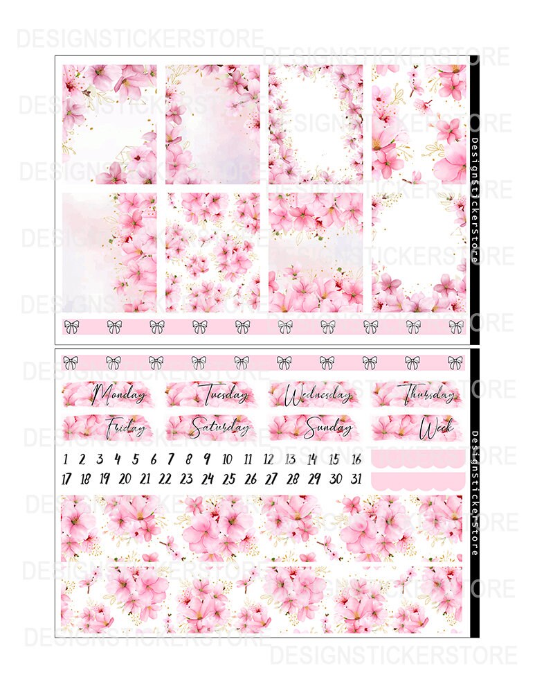 CHERRY BLOSSOM Printable Planner Stickers/cherry Blossom | Etsy