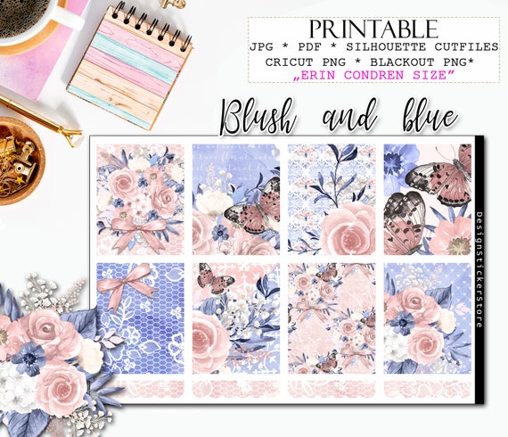 BLUSH AND BLUE Printable Floral Deco Stickers/printable Floral - Etsy
