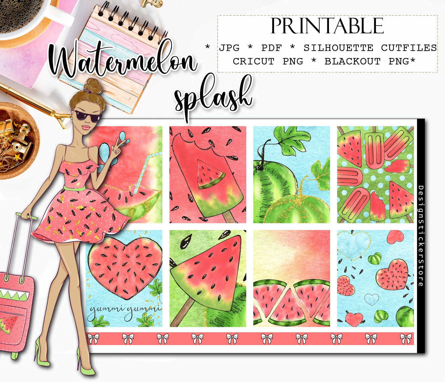 WATERMELON SPLASH printable planner stickers for Erin Condren | Etsy