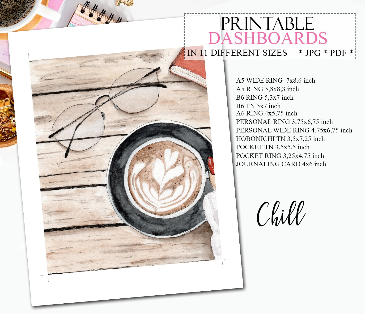 CHILL printable dashboard/B6 dashboard/A5 dashboard/printable | Etsy