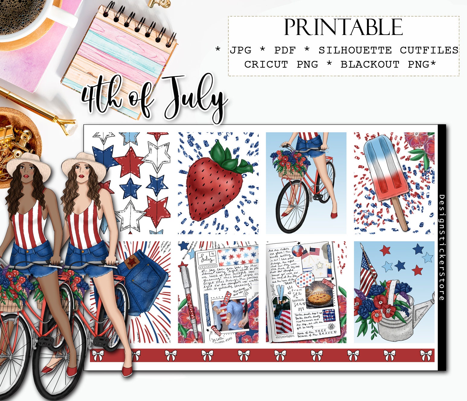 4th of JULY Printable Planner Stickers/july Monthly - Etsy