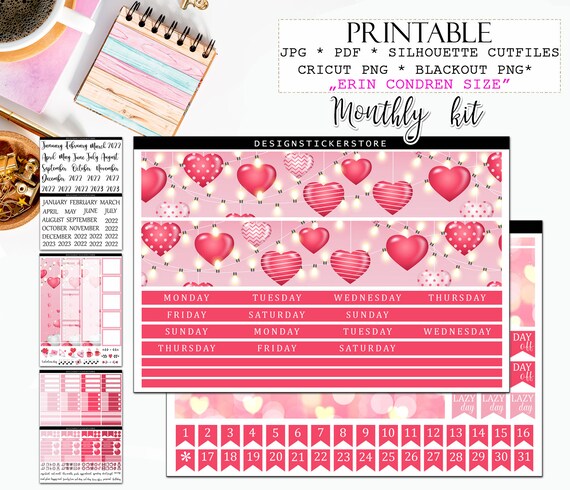 Monthly Kit Stickers/february Printable Monthly Kit/valentines | Etsy
