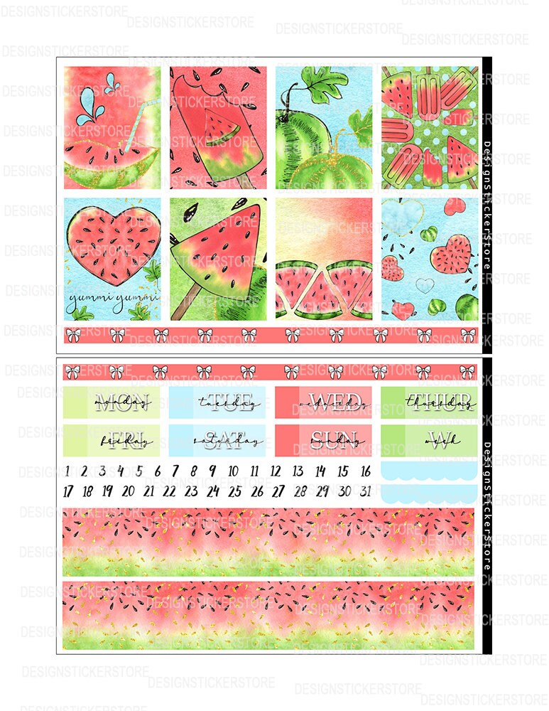 WATERMELON SPLASH Printable Planner Stickers for Erin Condren - Etsy