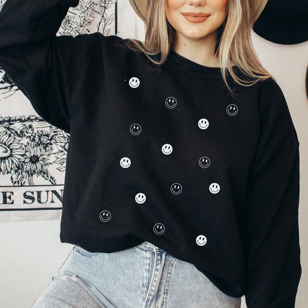 Smiley Face Sweatshirt Smiley Face Design Sweater Smile Crewneck Smiley ...
