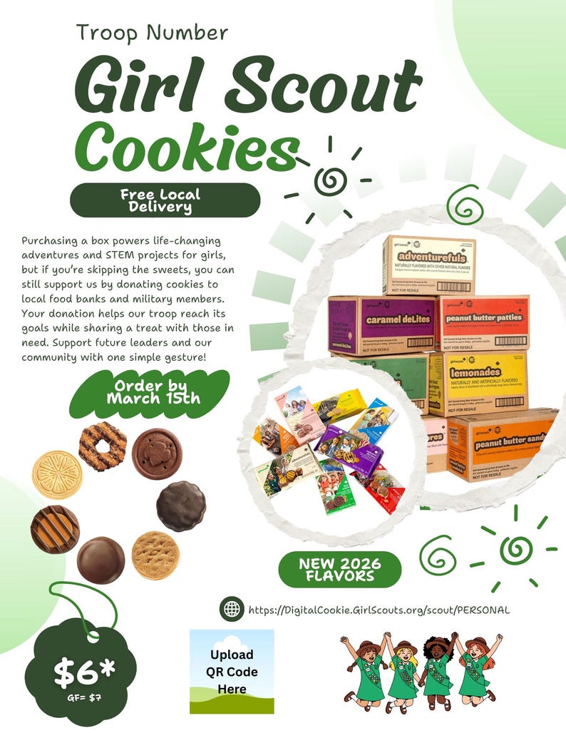 Editable Girl Scout Cookie Flyer, ABC Bakers Cookie Season 2026, Canva ...