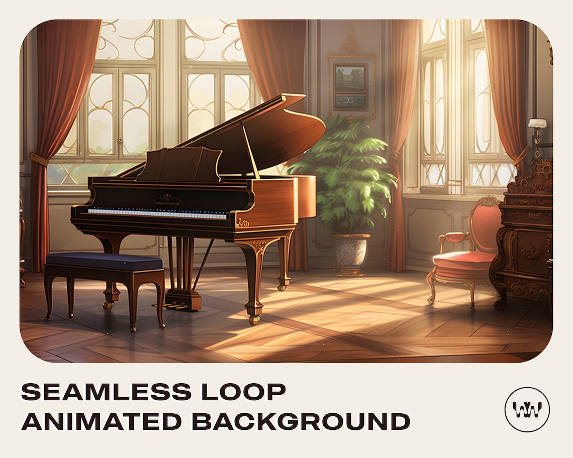 Vtuber Animated Background for Twitch Streaming | Piano Room Warm Music ...