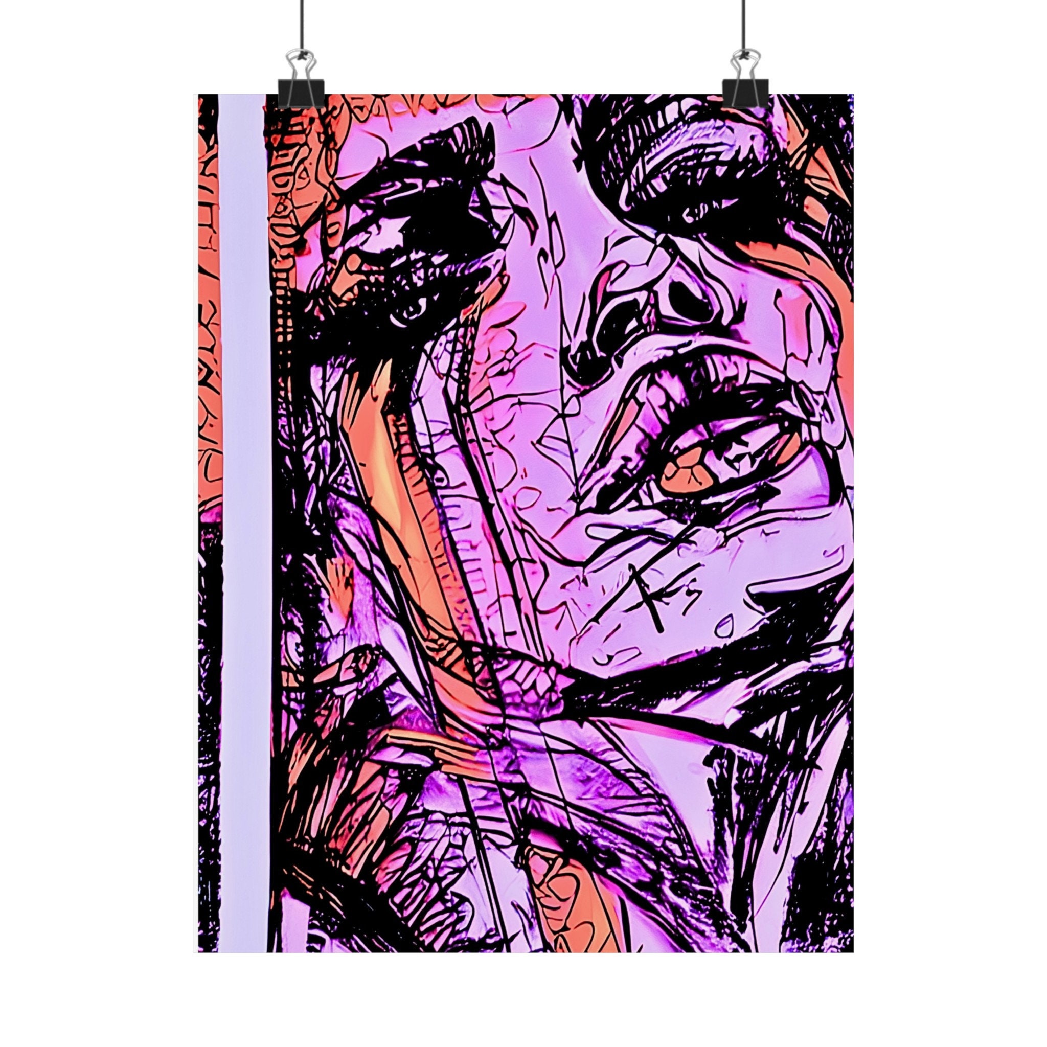 Neon Pink Abstract Face Art Print Abstract Portrait Print Abstract Face ...