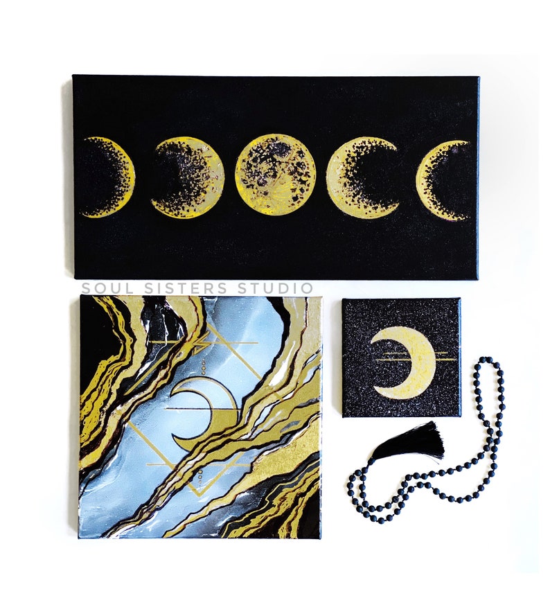 Gold Moon Phase Original Painting on Canvas 20x10 Inc , Moon Wall Art ...