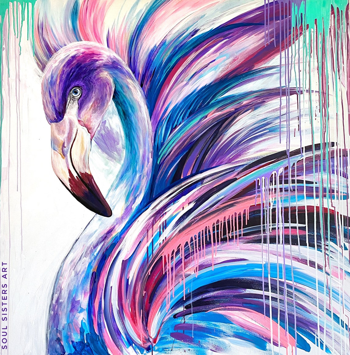 Flamingo Painting 48x48 in , Original Acrylic Painting on Canvas ...