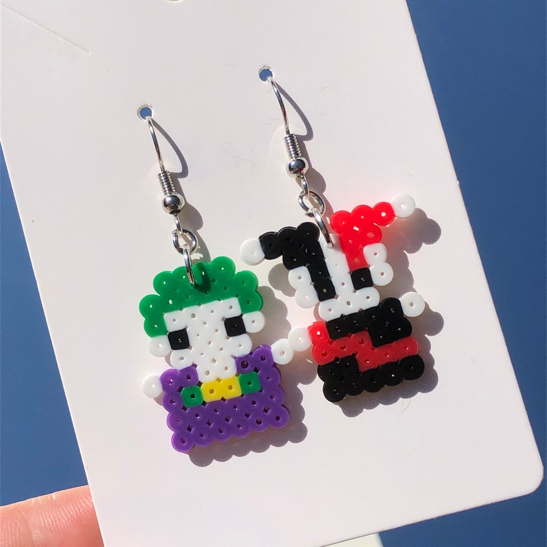 DC Joker & Harley Quinn Mini Perler Earrings - Etsy DC Joker & Harley Quinn Mini Perler Earrings - Etsy