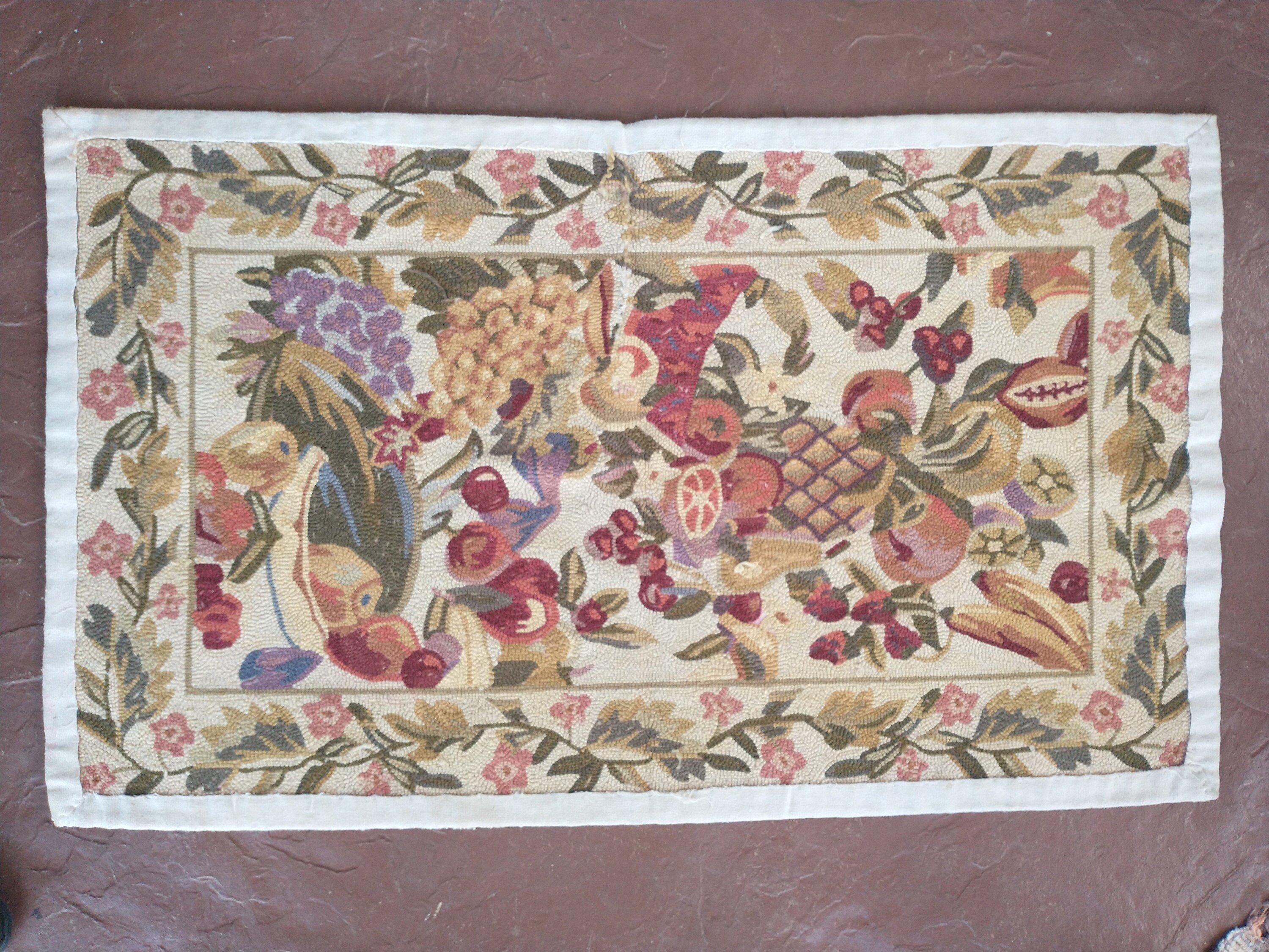 Vintage Hooked Wool Rug With Floral & Fruit Theme 49 X 29 Inch - Etsy