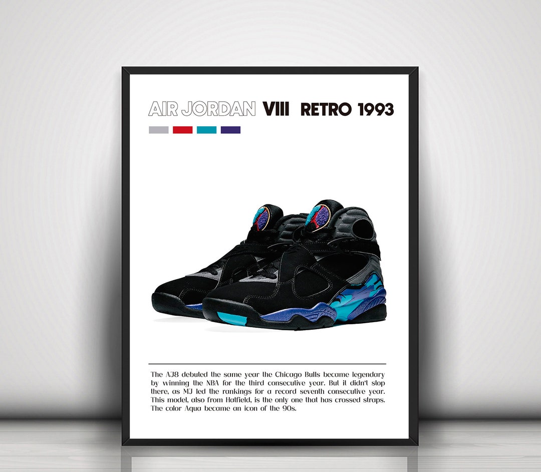 Air Jordan VIII Retro 1993, Sports Poster, Sneakers, MJ, Chicago Bulls ...
