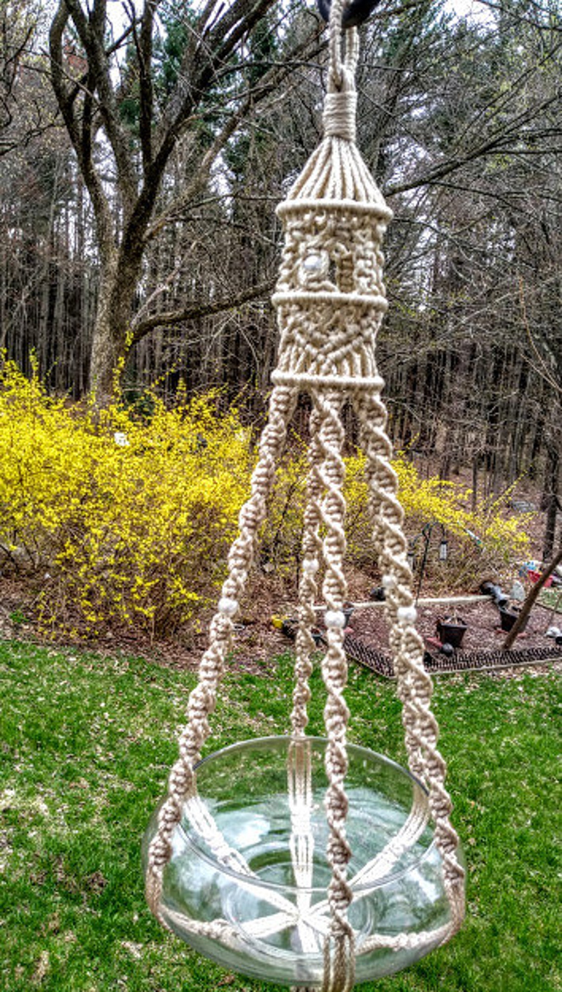 Handcrafted Unique Spiral Macrame Plant Hanger W Birdcage Top Etsy