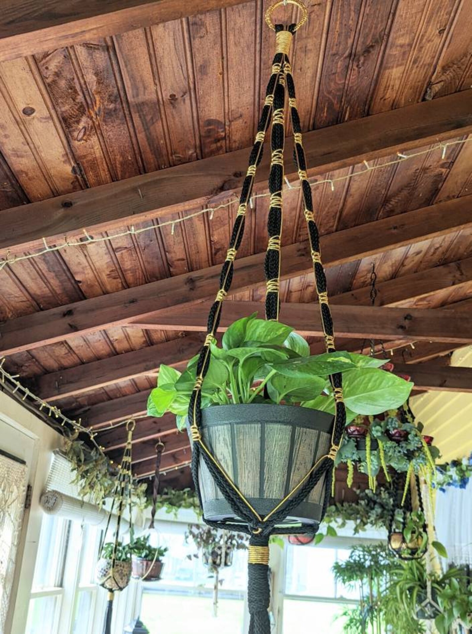 Handcrafted Unique Gold and Black Macrame Plant Hanger With - Etsy