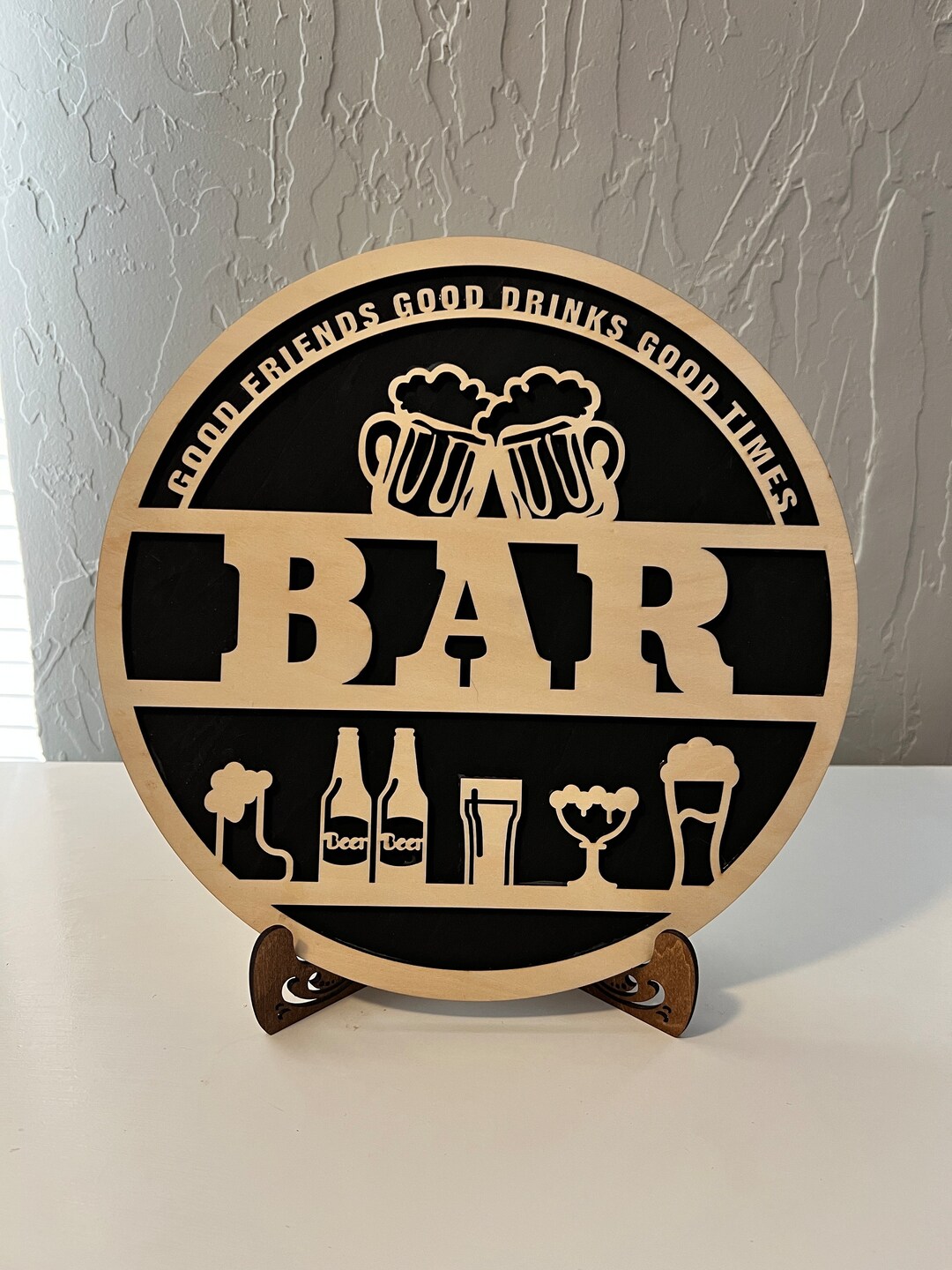 10 Mini Round Wood Door BAR Home Sign Hanger on Stand - Etsy