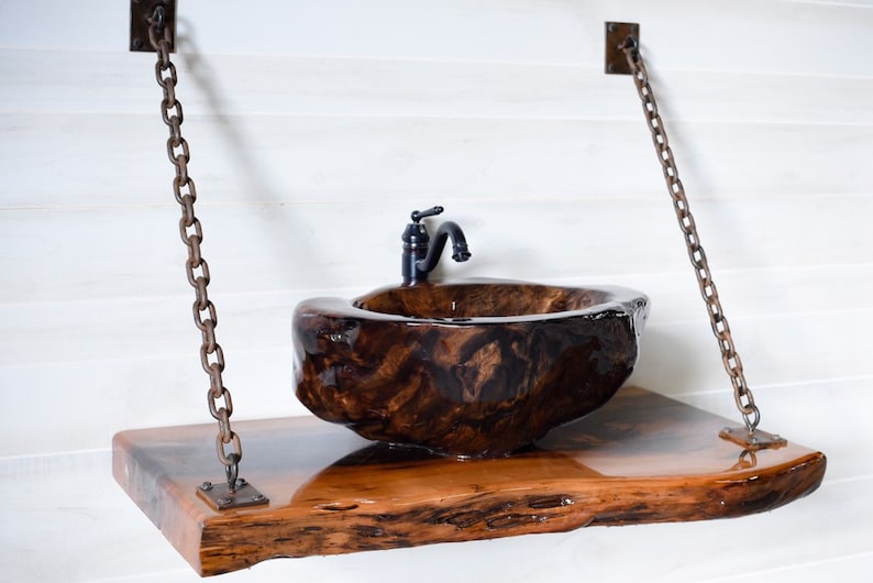 Hand carved wooden bathroom vanity sink made from sinker | Etsy