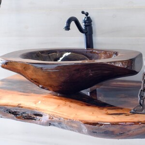 Hand-carved Sinker Cypress Bathroom Vanity Sink | Rustic Wood Basin ...