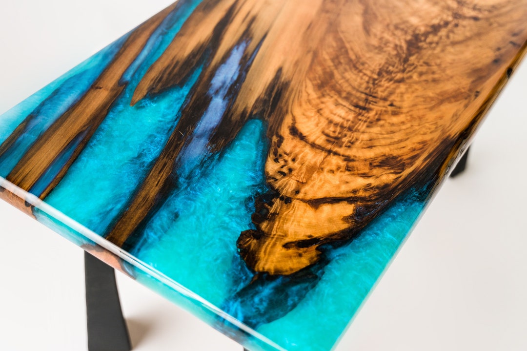 Blue Ocean River Style Coffee Table With Sinker Cypress, Blue Resin. - Etsy