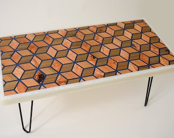 3-D Woven Pattern Coffee Table With Sinker Cypress Blue | Etsy