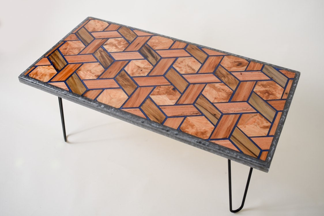 3-D Woven Pattern Coffee Table With Sinker Cypress Blue | Etsy