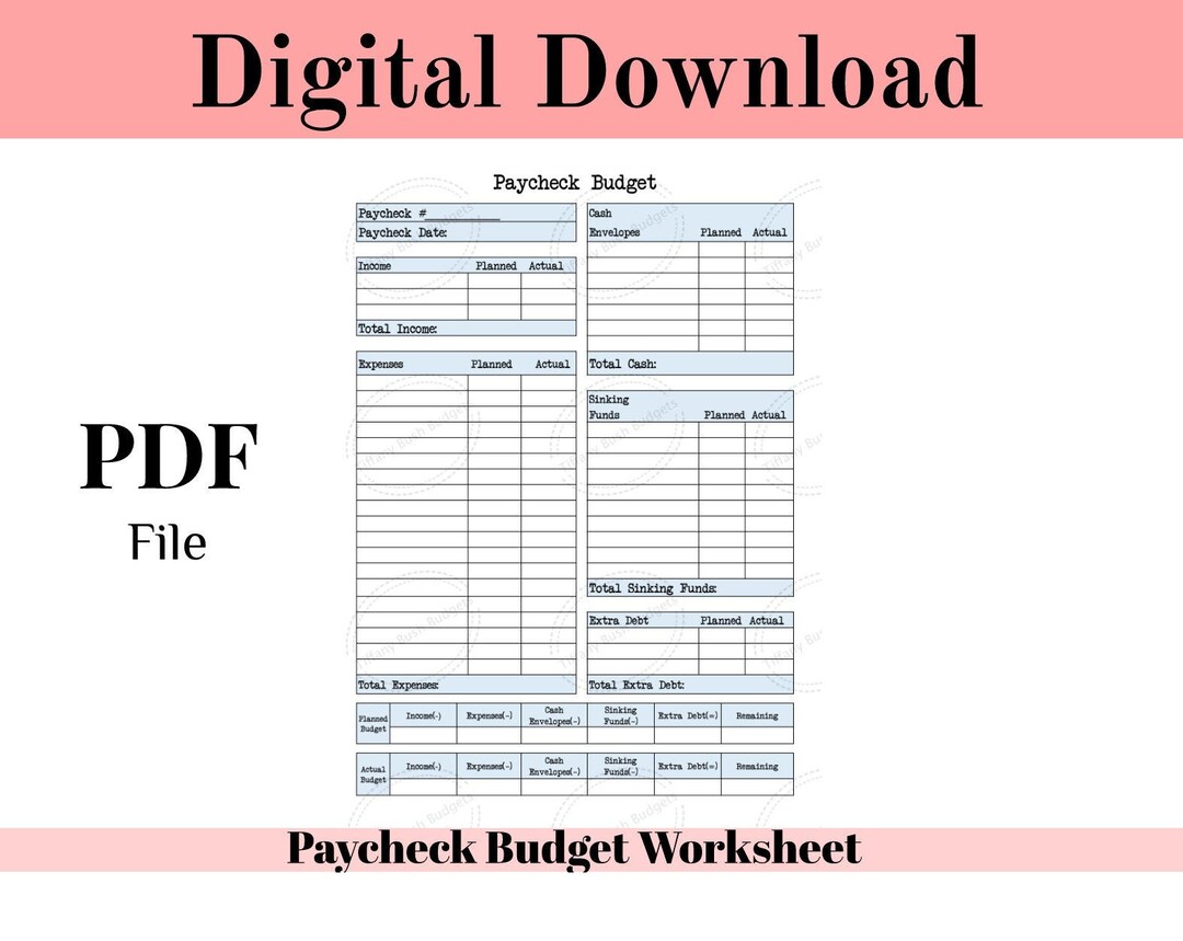 Budget Worksheet, Digital Download - Etsy