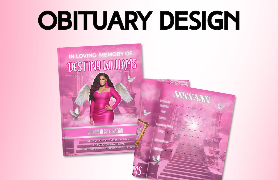 EDITABLE Elegant Pink OBITUARY Template (6 PAGES ) Pink Style Funeral ...