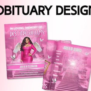 EDITABLE Elegant Pink OBITUARY Template (6 PAGES ) Pink Style Funeral ...