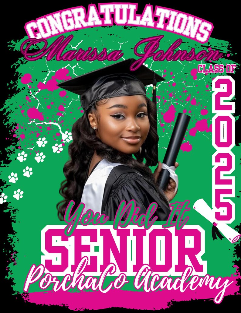 EDITABLE 2025 GRADUATION Pink and Green T Shirt Design, in CANVA, 2025 ...